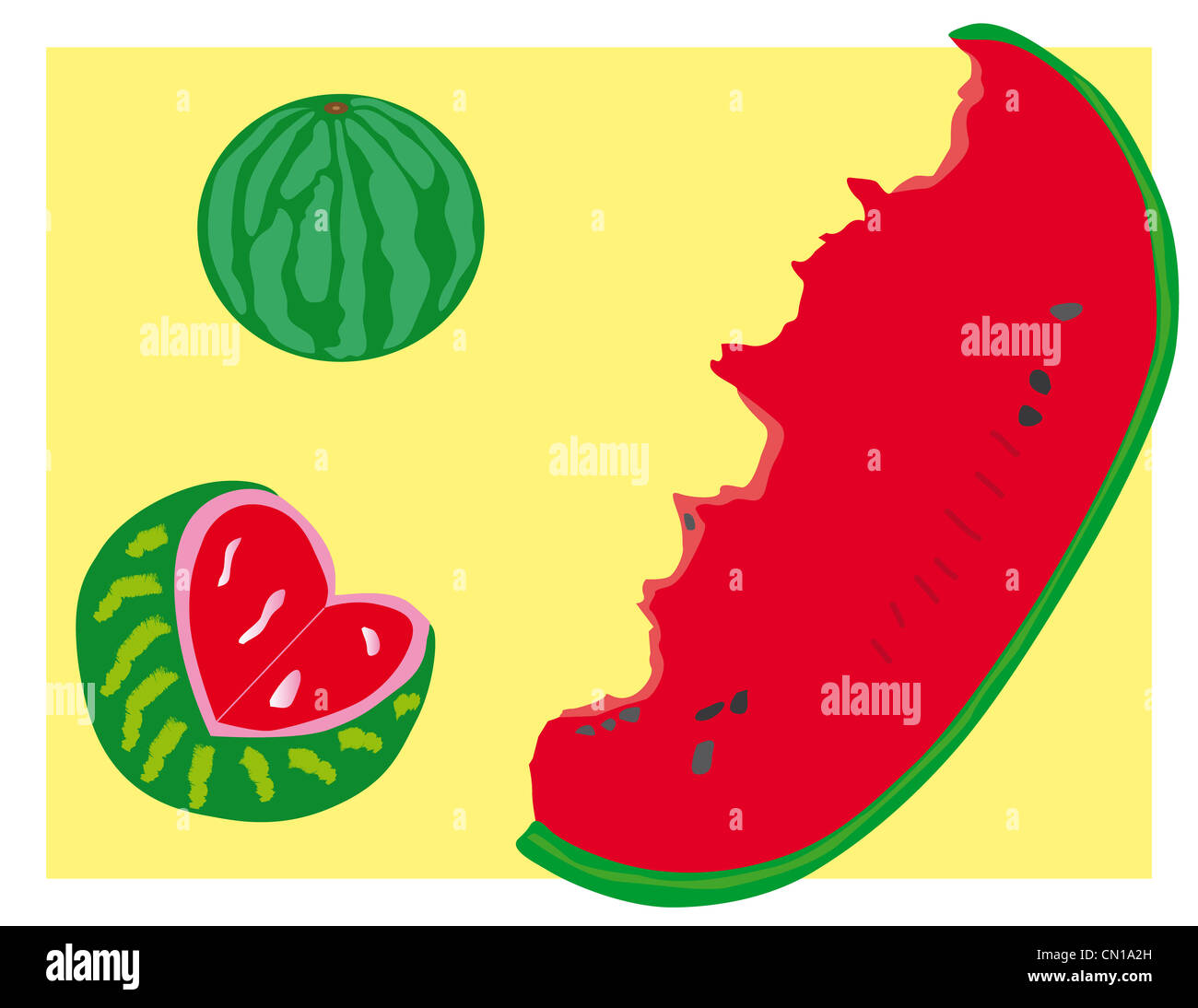 Vector illustrations of three pieces of melons Stock Photo - Alamy