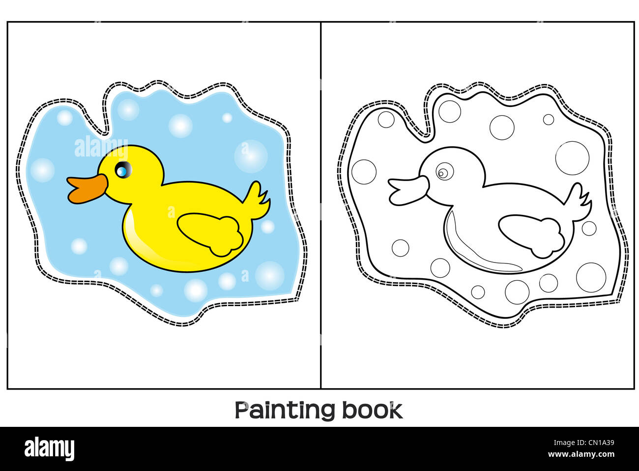 llusration of colouring picture with yellow duck Stock Photo - Alamy
