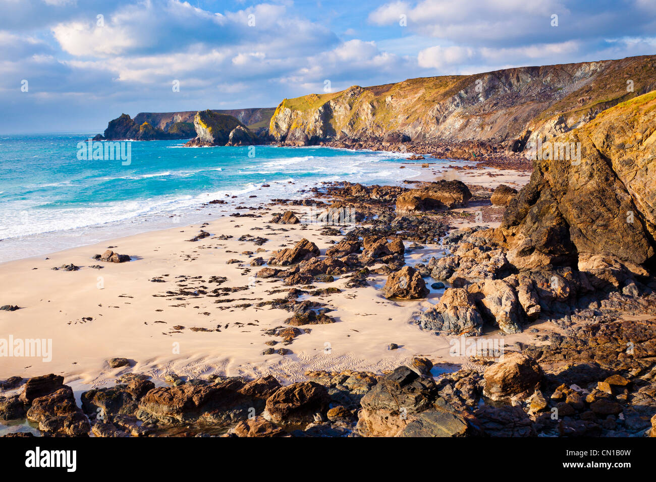 Dramatic winters light on the remote Pentreath Beach on the Lizard ...