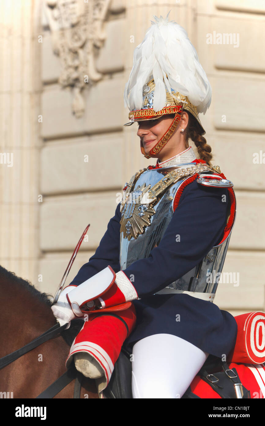 Madrid, Spain. Coracera de la Guardia Real. Female cuirassier of the ...