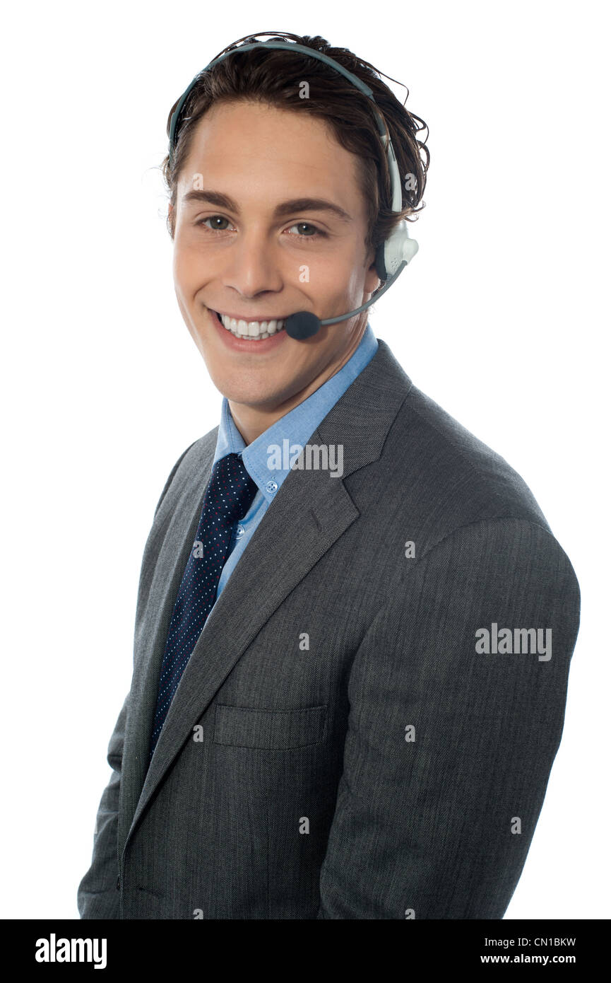 Male customer service representative smiling, isolated on white Stock ...