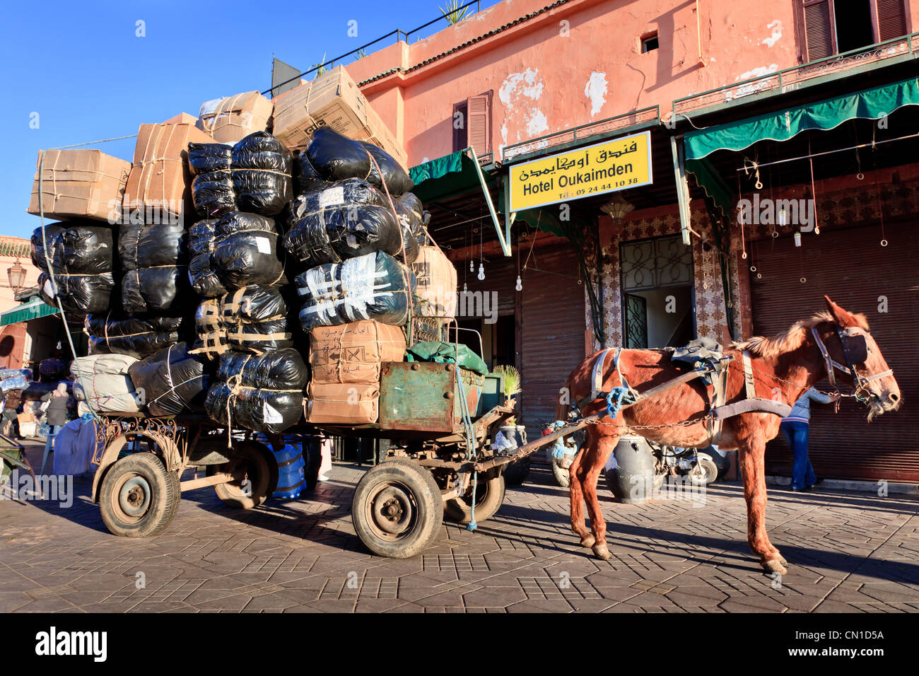 Heavily-laden mule cart, Marrakesh, Morocco Stock Photo - Alamy