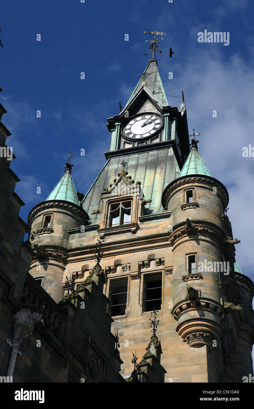 Spire and clock face of Dunfermline Town Hall Stock Photo - Alamy