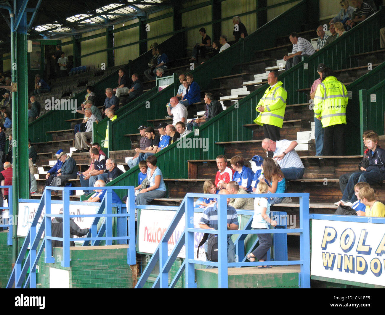 fans in a wooden stand at Chesterfield Football Club - Saltergate Stock ...