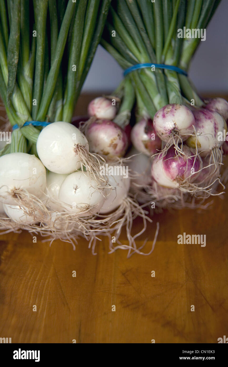 Spring Onions on a Wood Cutting Board Stock Photo - Alamy