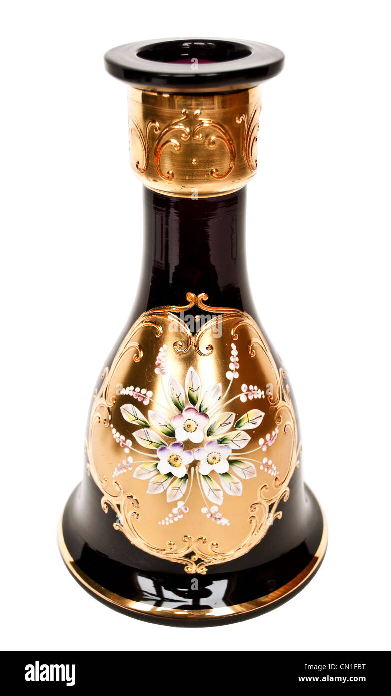 Vintage vase with golden floral pattern isolated on white Stock Photo ...