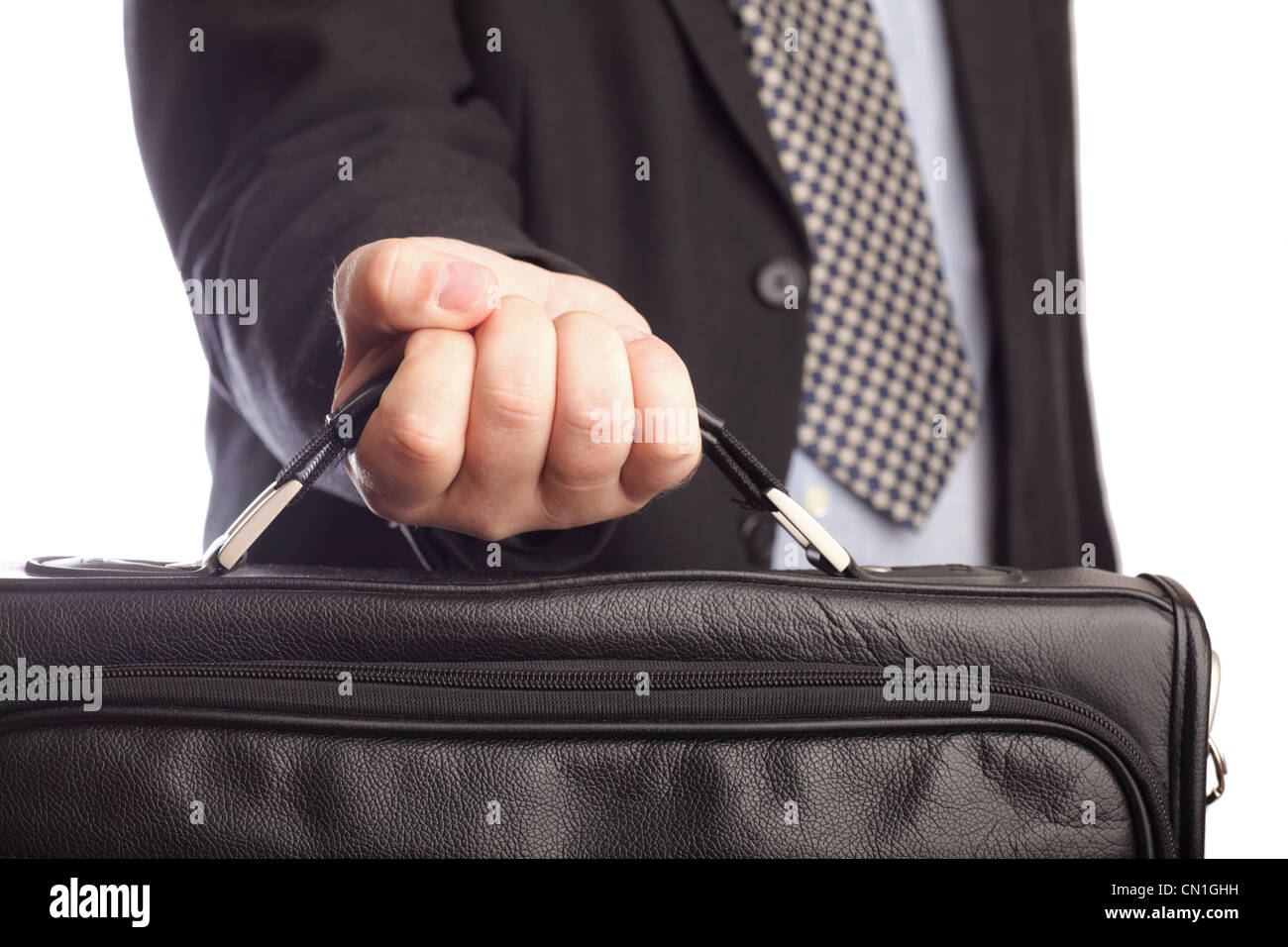 black holding a briefcase in man hand - isolated on white Stock Photo ...