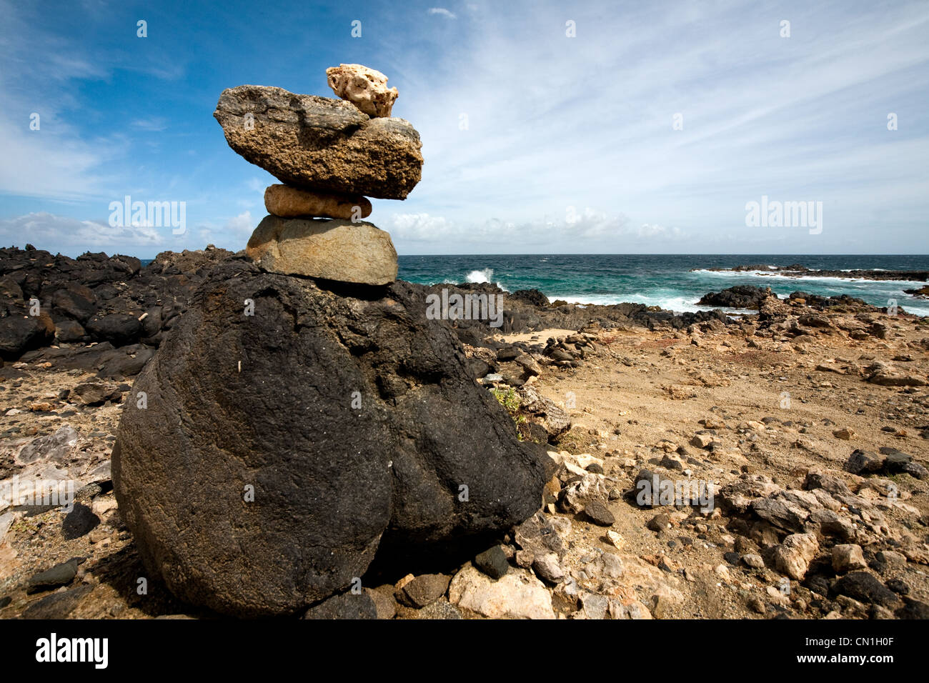 Aruba Coastline Ocean Rocks Sea Stacked Water Wish Wishing Rocks Stock ...
