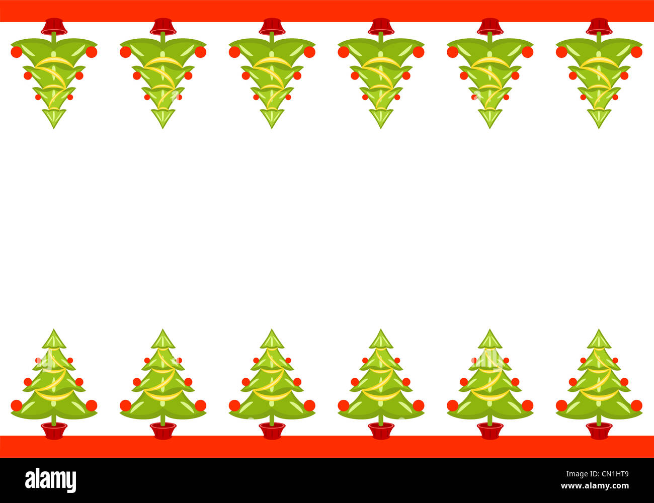 Christmas seamless border with decorated trees over white background ...