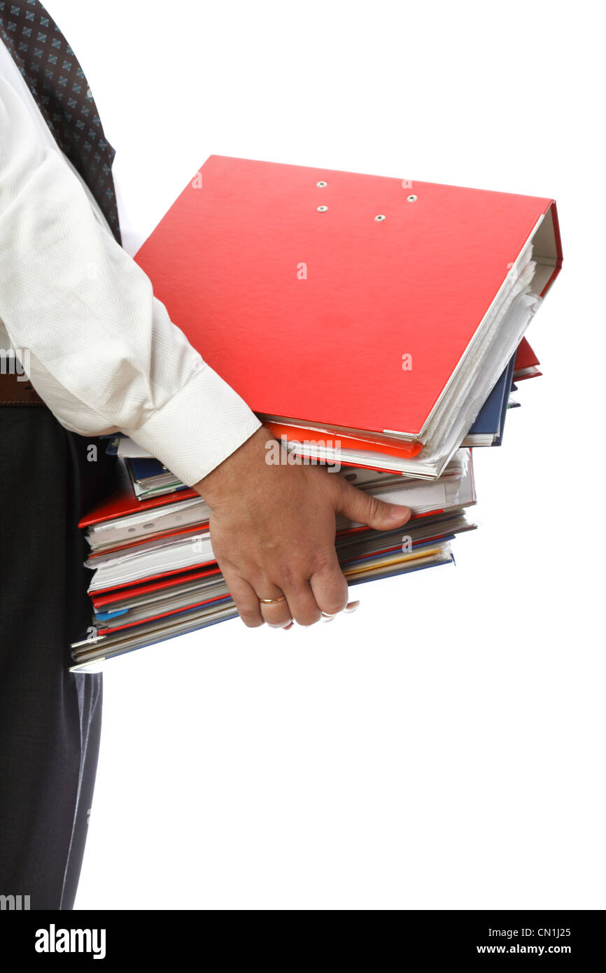 man holding stack of folders Pile with old documents and bills ...