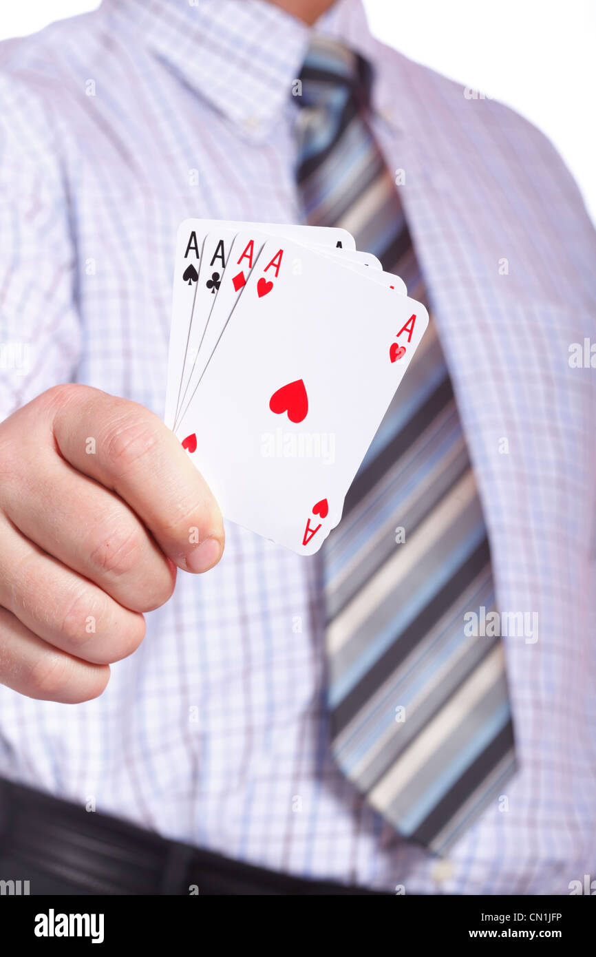 man and playing cards in hand isolated Stock Photo - Alamy