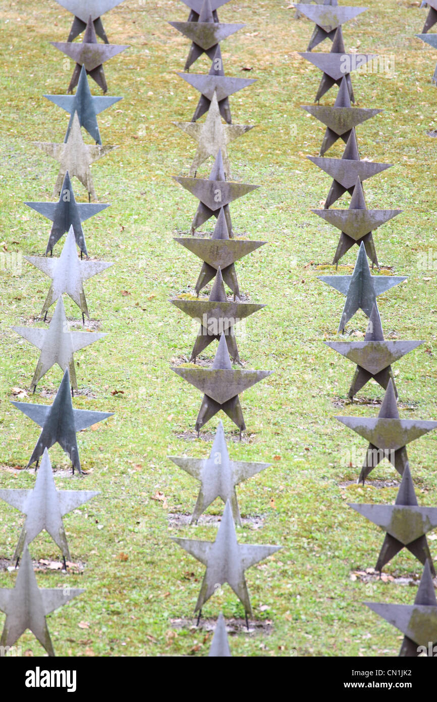Rows Of Star Tombstone at cemetery, soviet burial ground. Gdynia ...