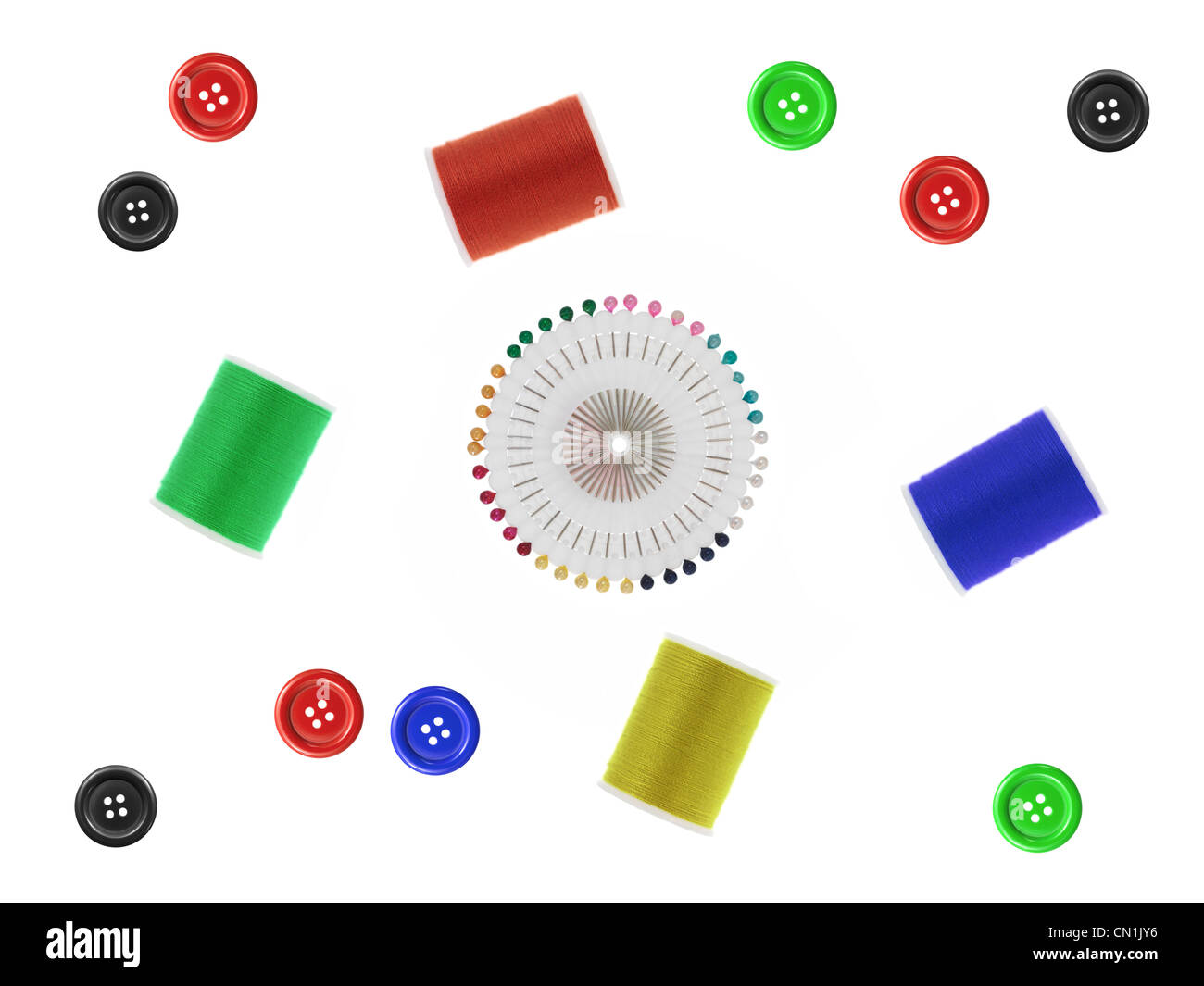 Sewing equipment isolated against a white background Stock Photo - Alamy