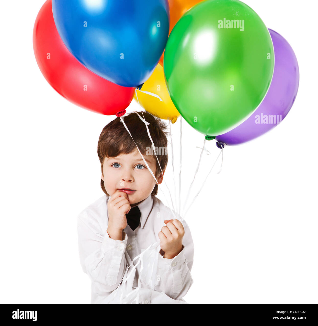 cute little boy with balloons isolated on white Stock Photo - Alamy