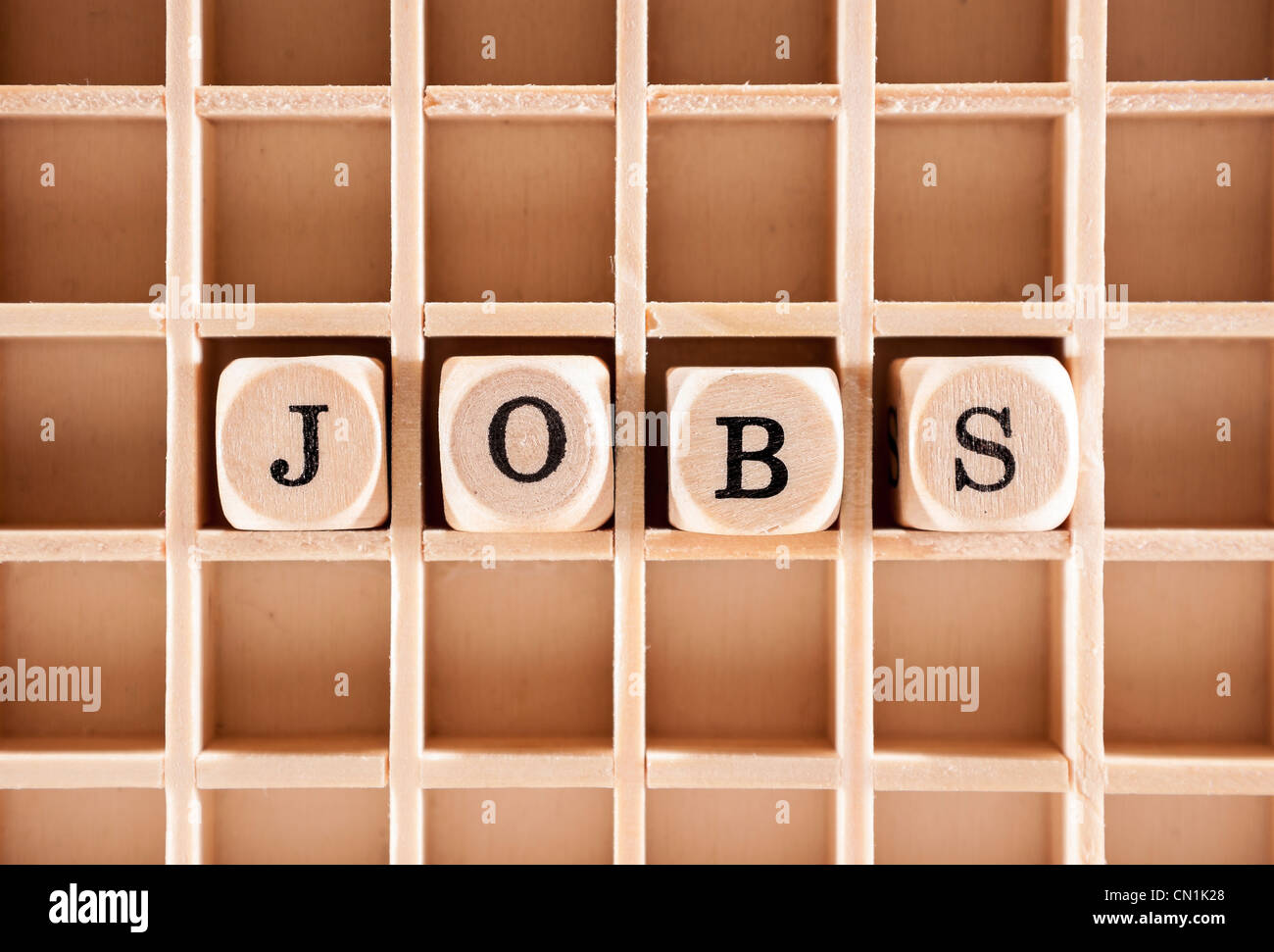 Jobs word construction with letter blocks / cubes and a shallow depth ...