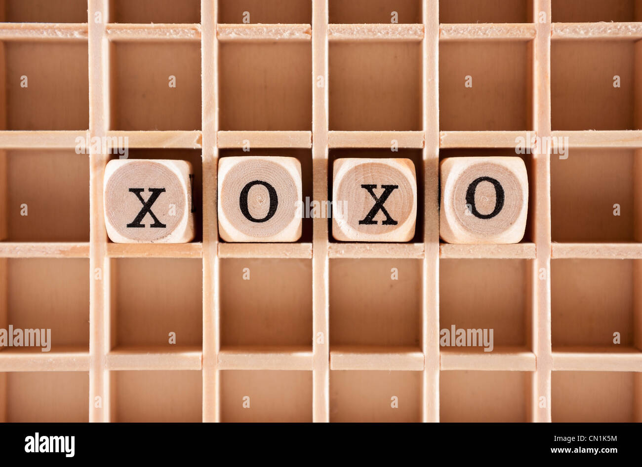 Xoxo word construction with letter blocks / cubes and a shallow depth ...