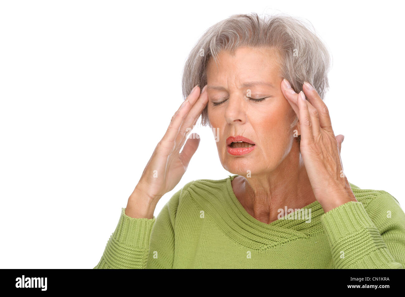 Full isolated portrait of a senior woman with headache Stock Photo - Alamy