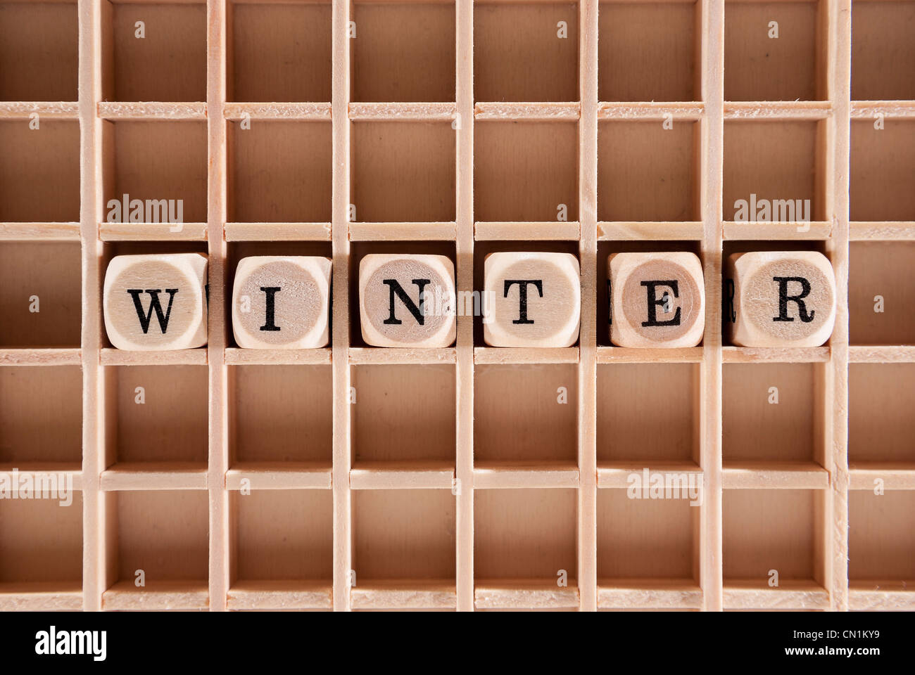 Winter word construction with letter blocks / cubes and a shallow depth ...