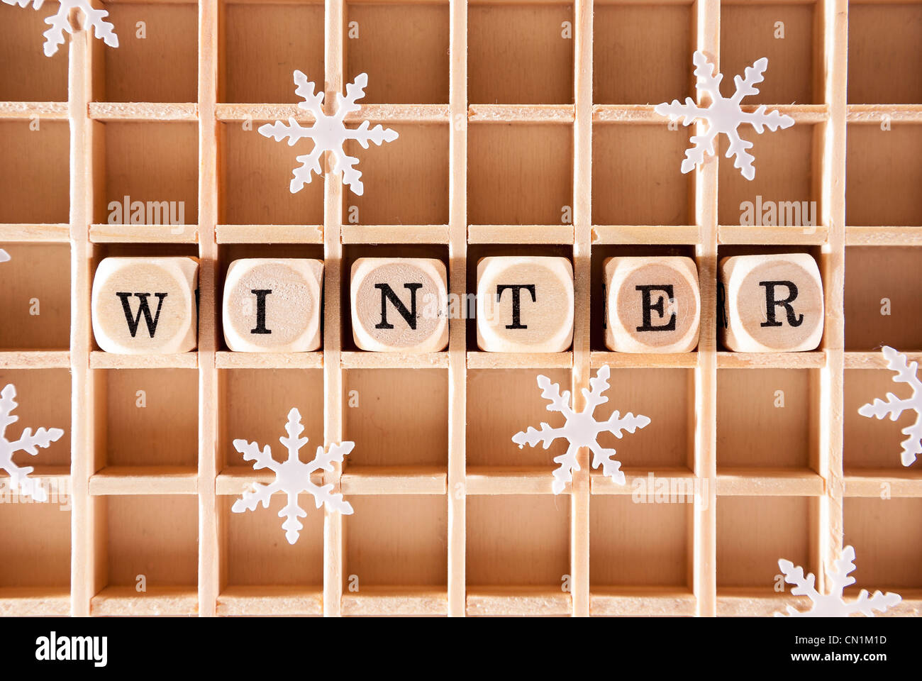 Winter word construction with letter blocks / cubes and a shallow depth ...