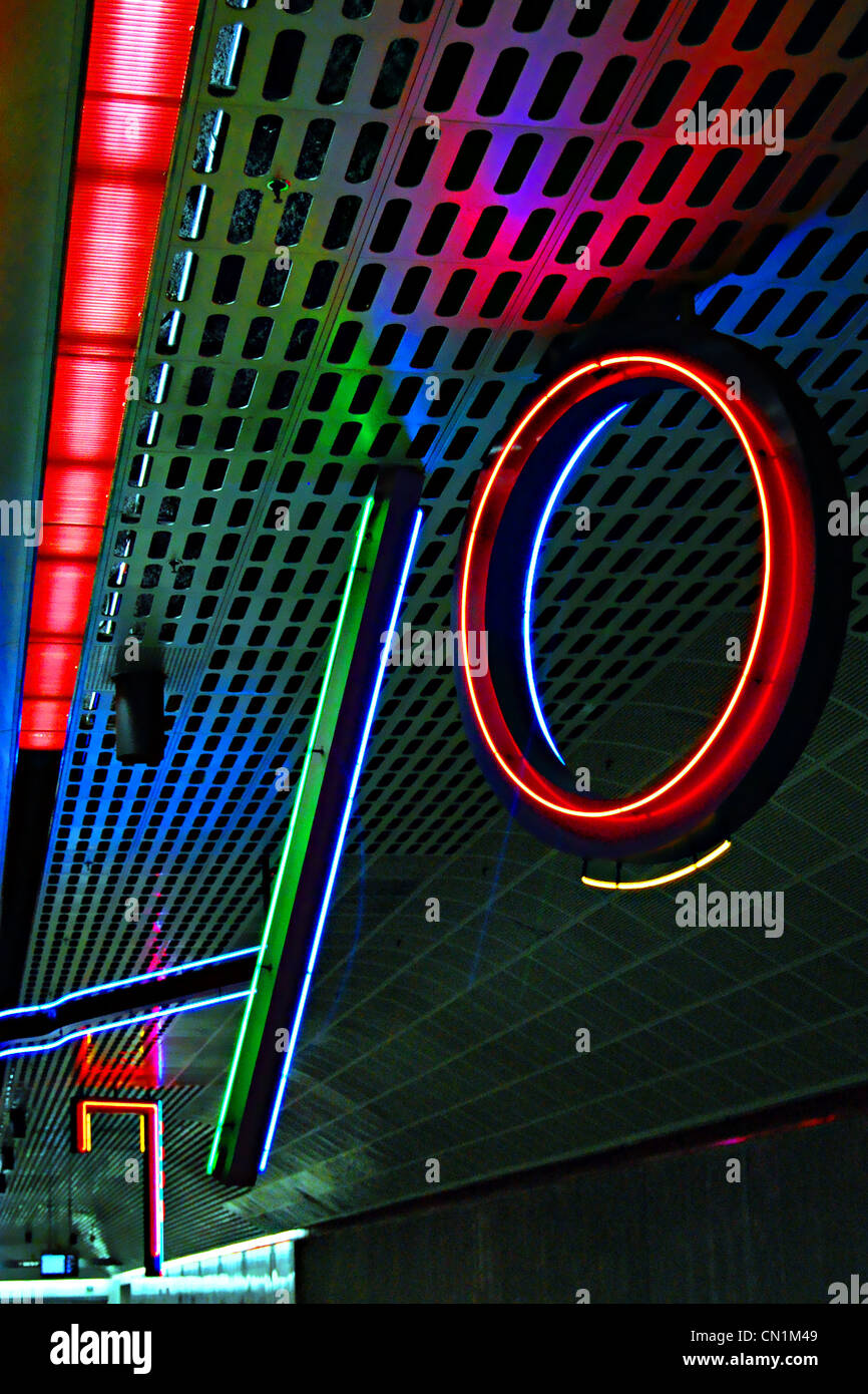 Neon Art, Pershing Square Metro Station, Los Angeles, California Stock ...