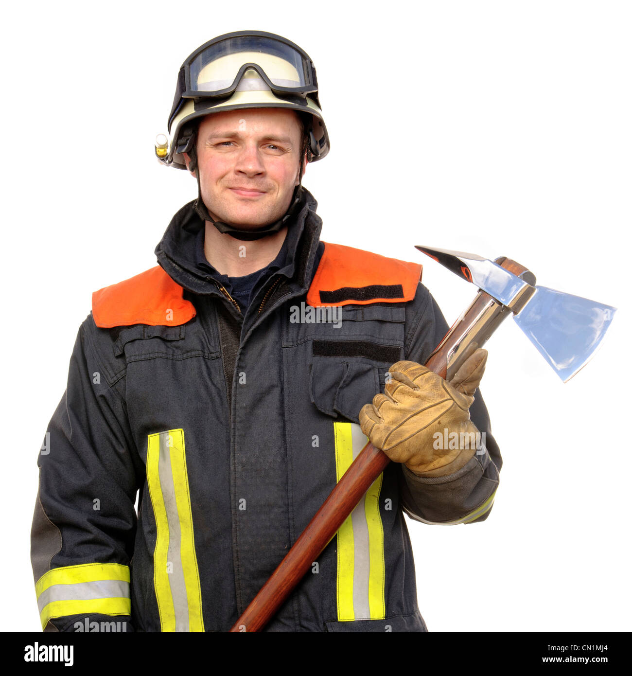 Picture from a young and successful firefighter at work Stock Photo - Alamy