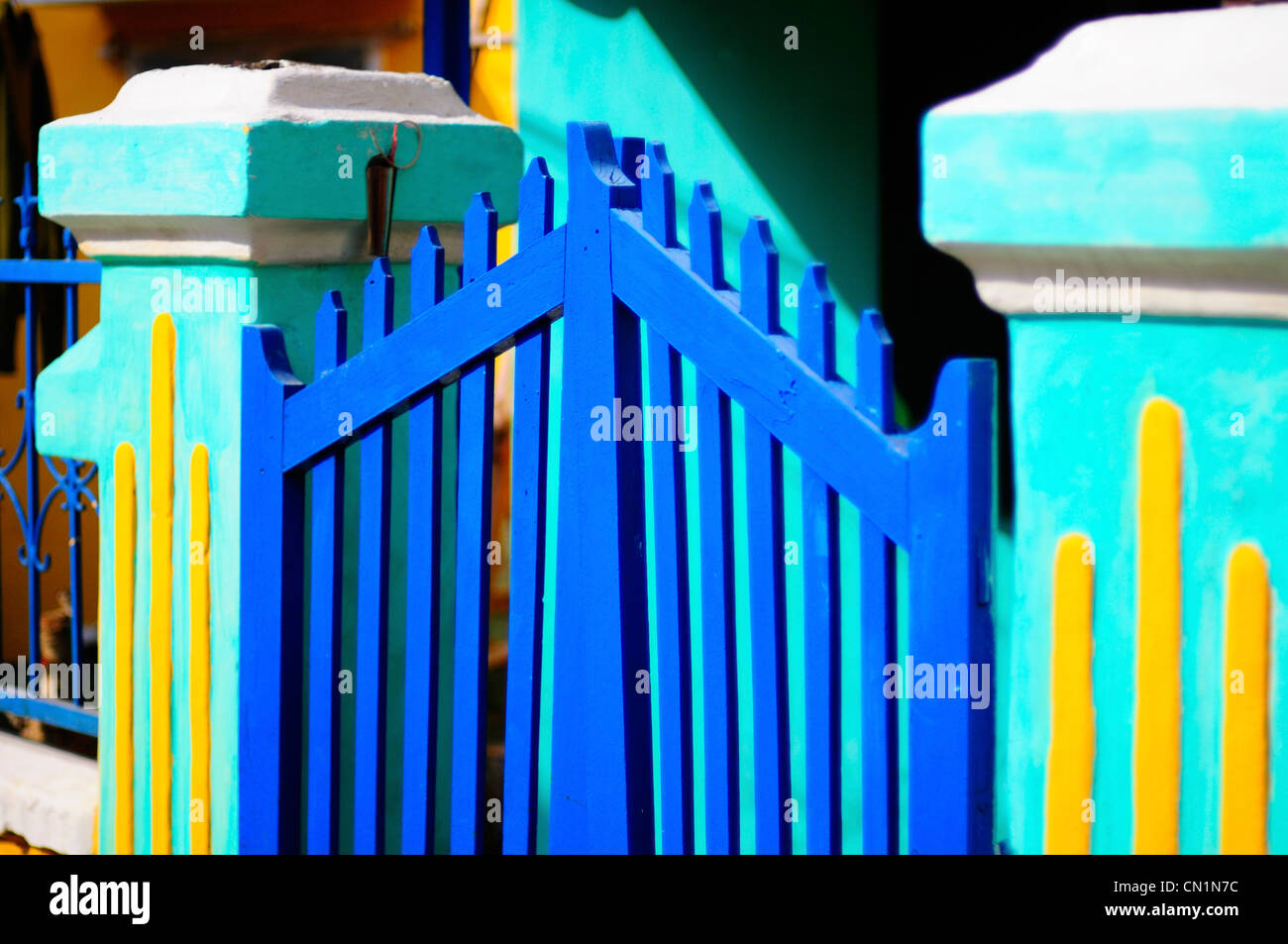 A brightly coloured blue gate in Vietnam Stock Photo - Alamy