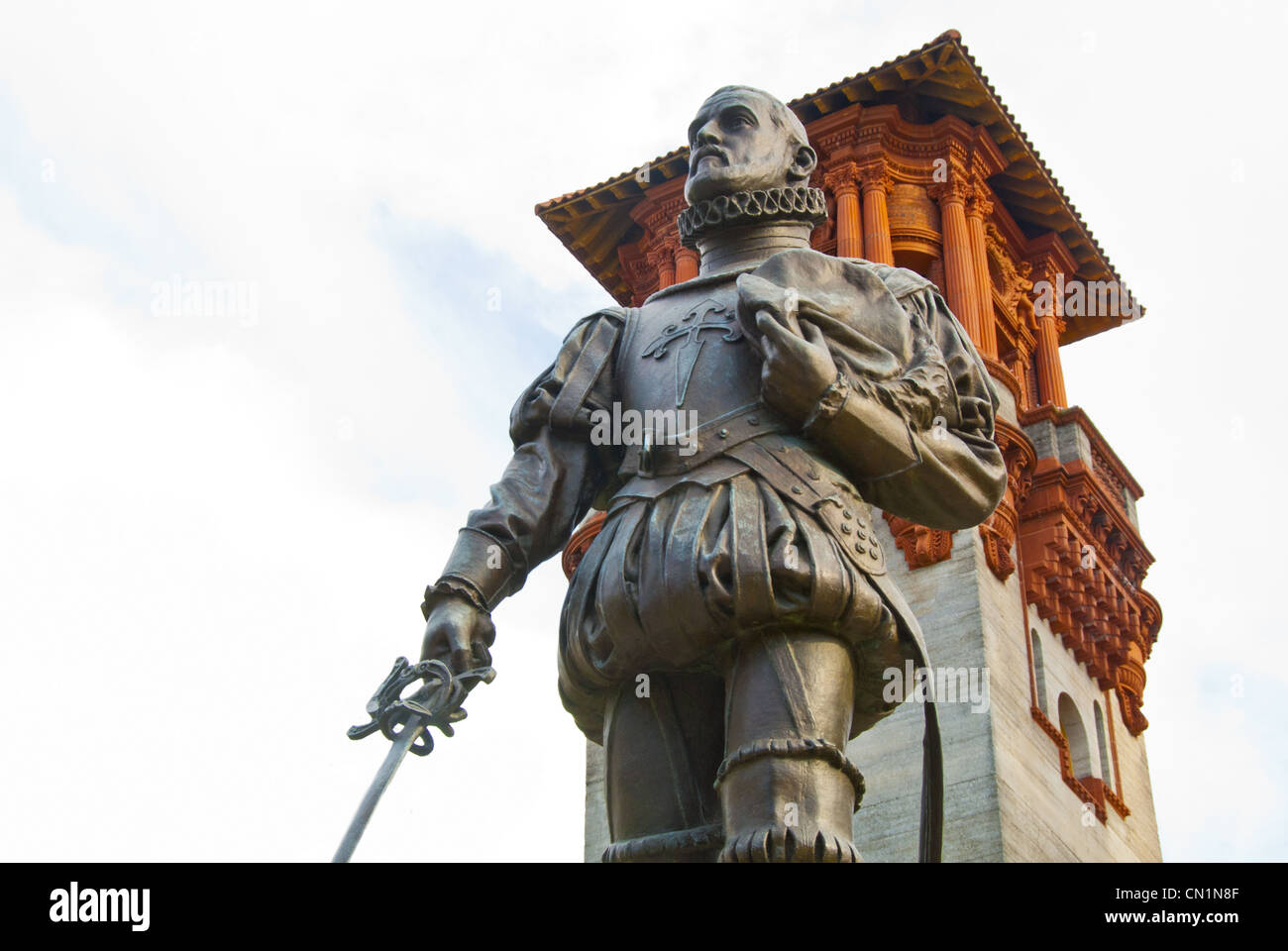 Statue of Don Pedro Menendez de Aviles in front of the Lightner museum ...