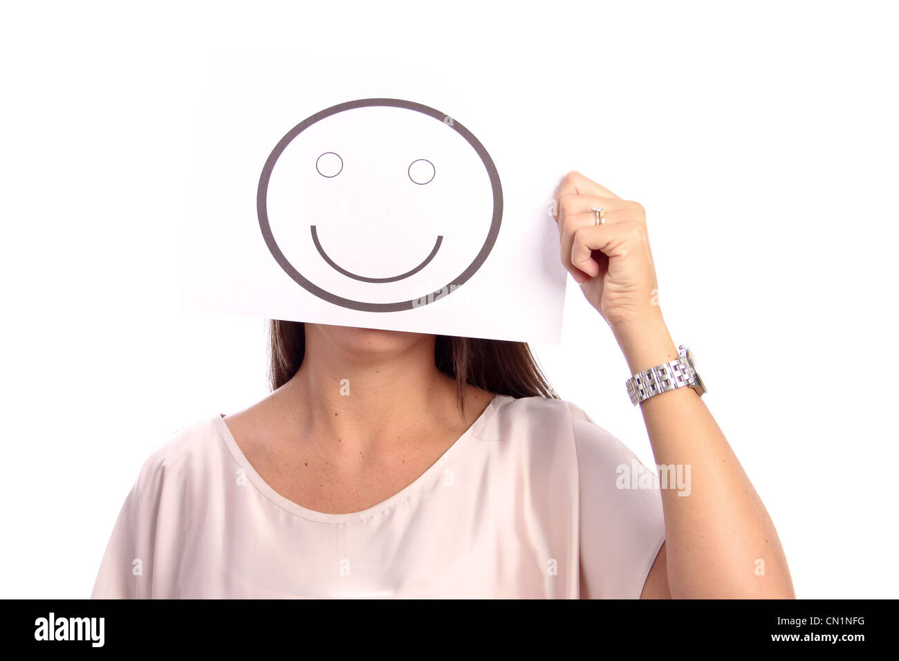 Young woman smiley face paper hi-res stock photography and images - Alamy