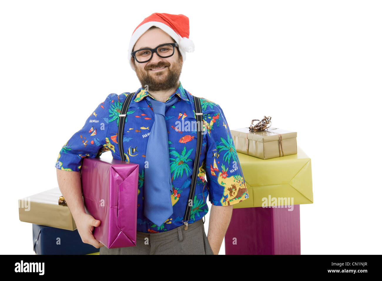 happy silly salesman with some boxes, isolated on white Stock Photo - Alamy