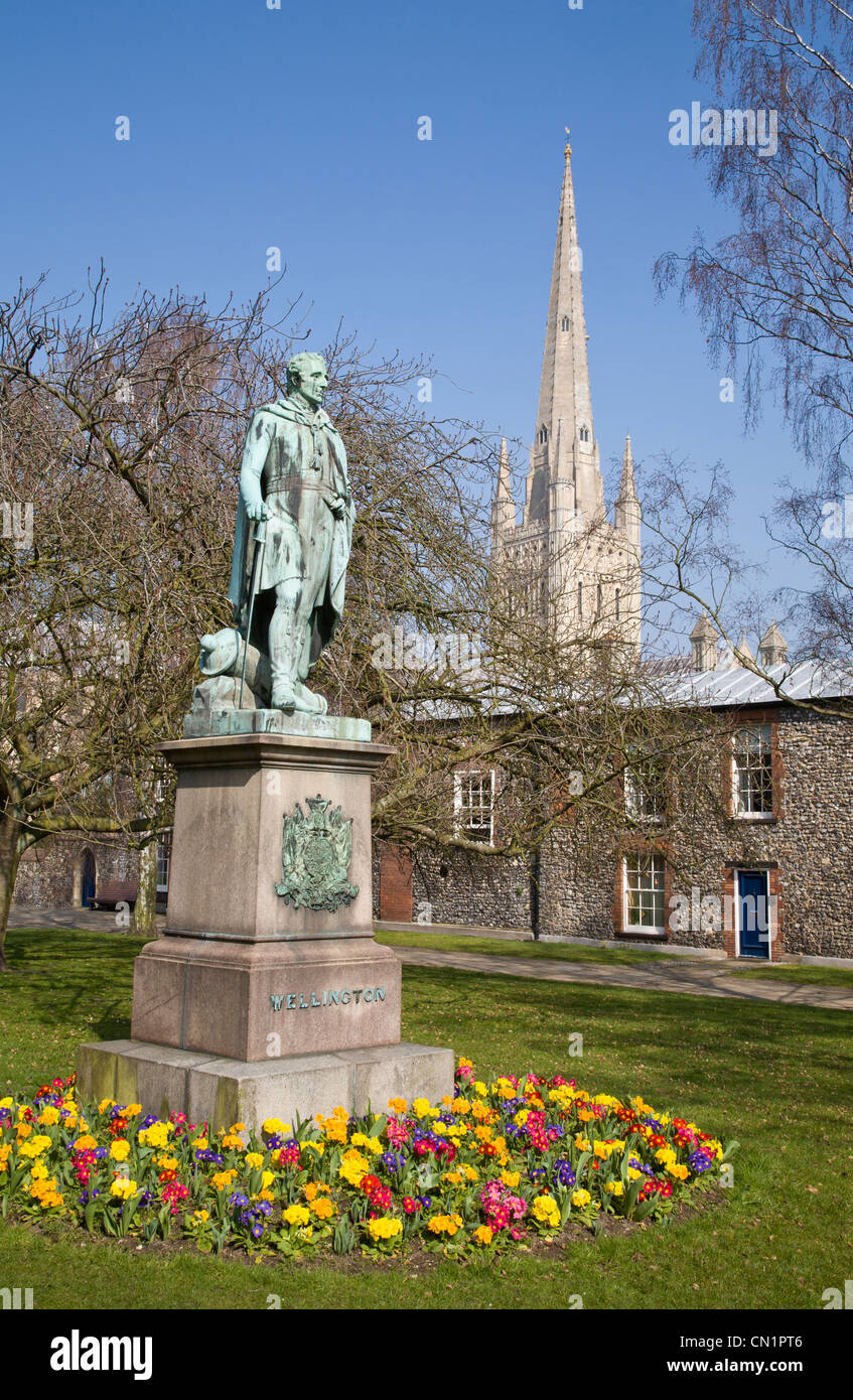 The 900 year old Norwich Cathedral in spring sunshine, Norfolk, UK ...