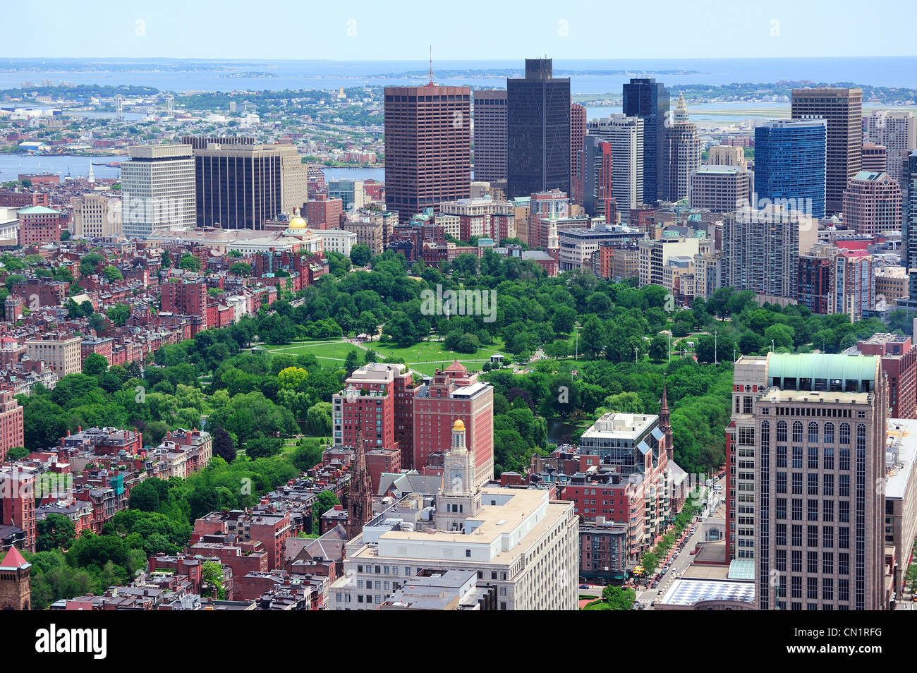 Boston downtown aerial view with historical architecture, street and ...