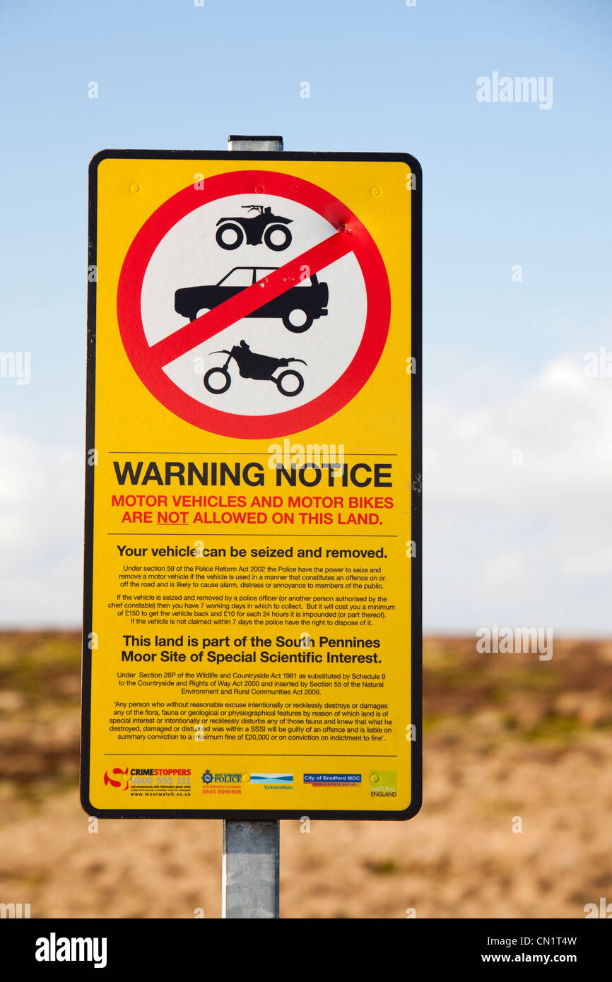 A no off road vehicle sign on Ilkley Moor, West Yorkshire, UK Stock ...