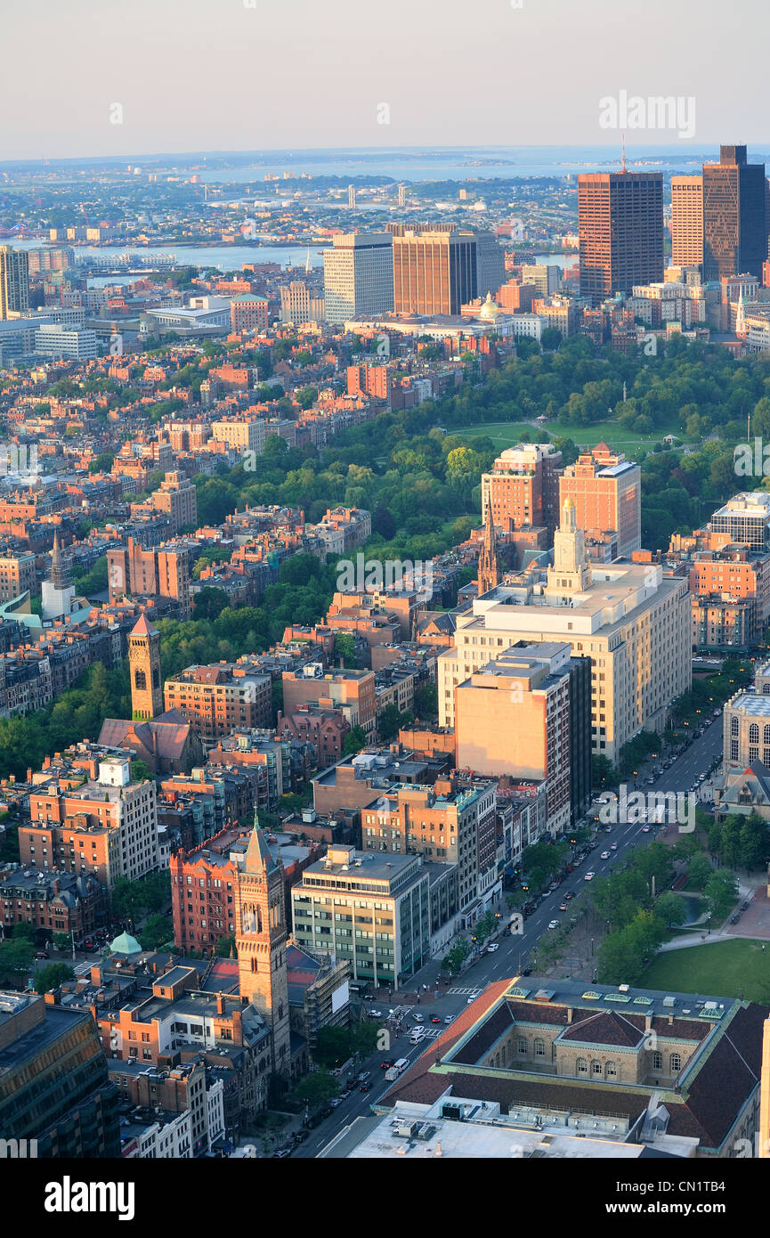 Boston city downtown aerial view with urban historical buildings at ...