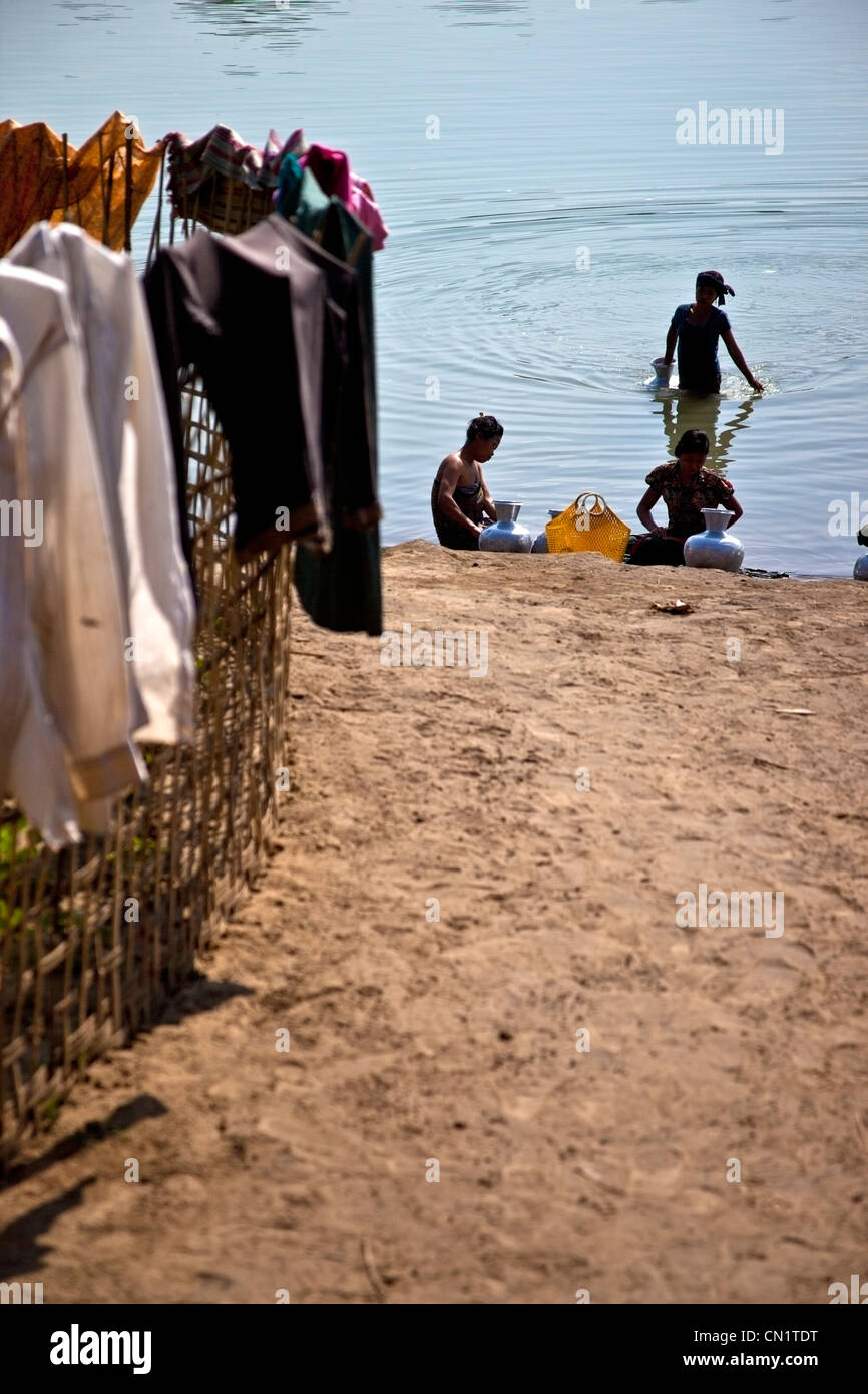 Chin Village laundry, Rakhine State, Burma (Myanmar Stock Photo - Alamy