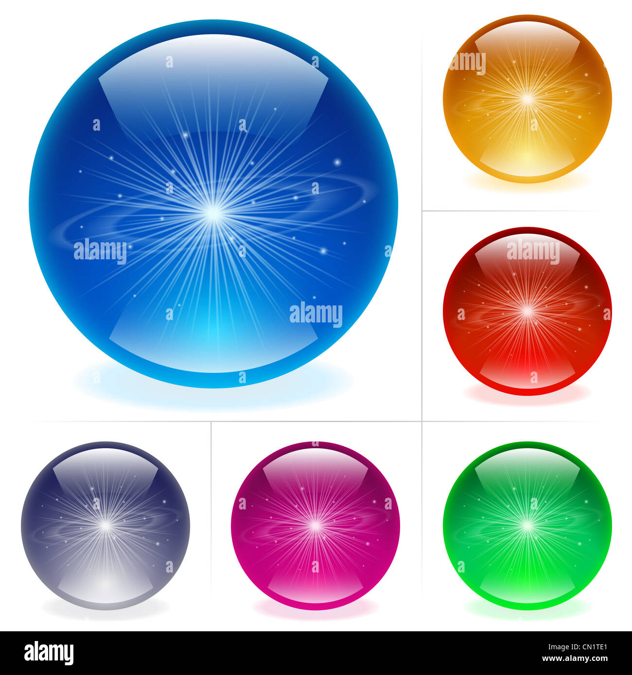 Collection of colorful glossy spheres isolated on white. Solar system ...