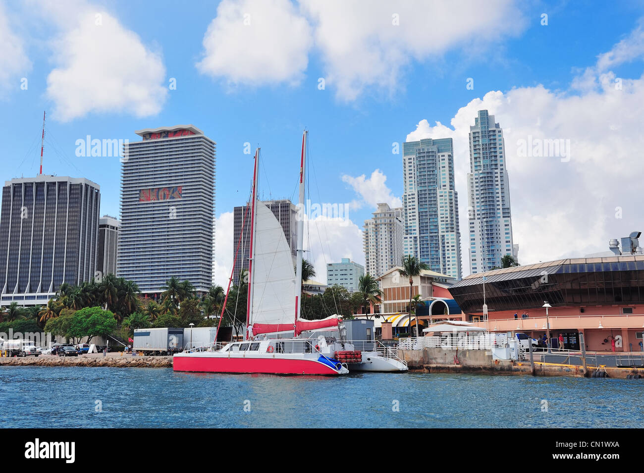 Miami city view at waterfront with urban buildings Stock Photo - Alamy