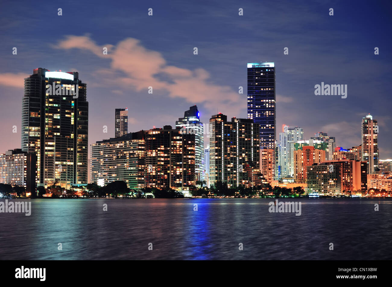 Miami urban architecture closeup over sea at night Stock Photo - Alamy