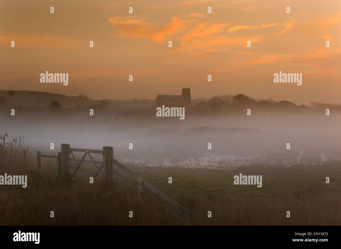 Salthouse Heath Norfolk and Salthouse village from the marshes Stock ...