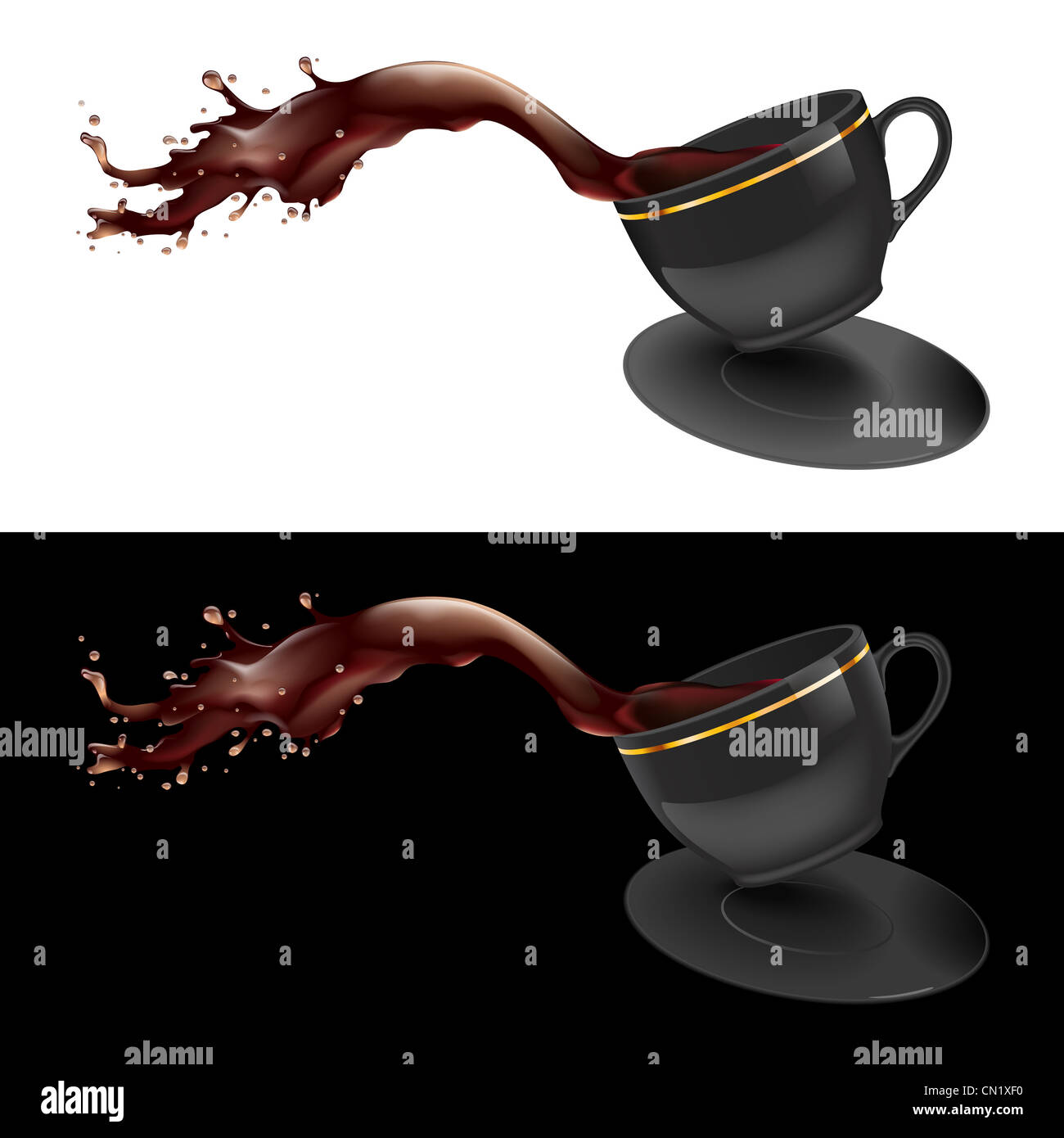 illustration of coffee splashing out of a mug. Black design Stock Photo ...