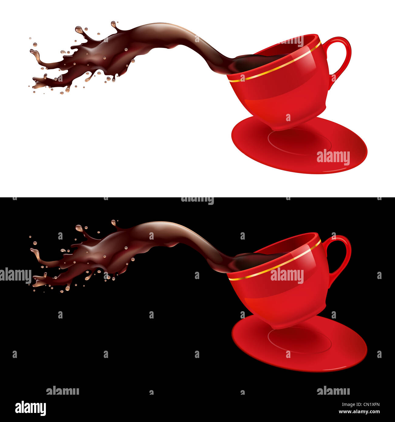 illustration of coffee splashing out of a mug. Red design Stock Photo ...