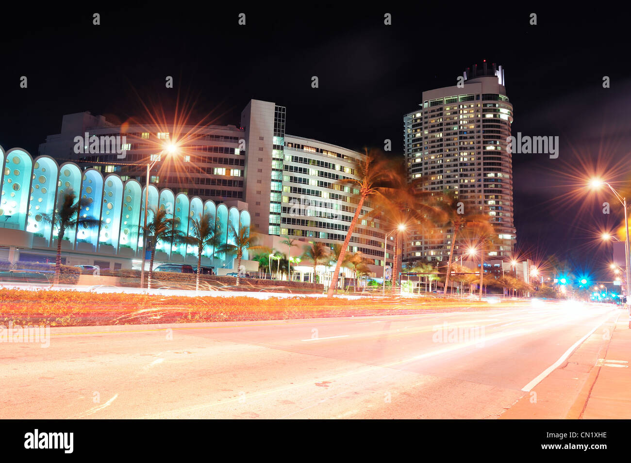Miami south beach street view at night Stock Photo - Alamy
