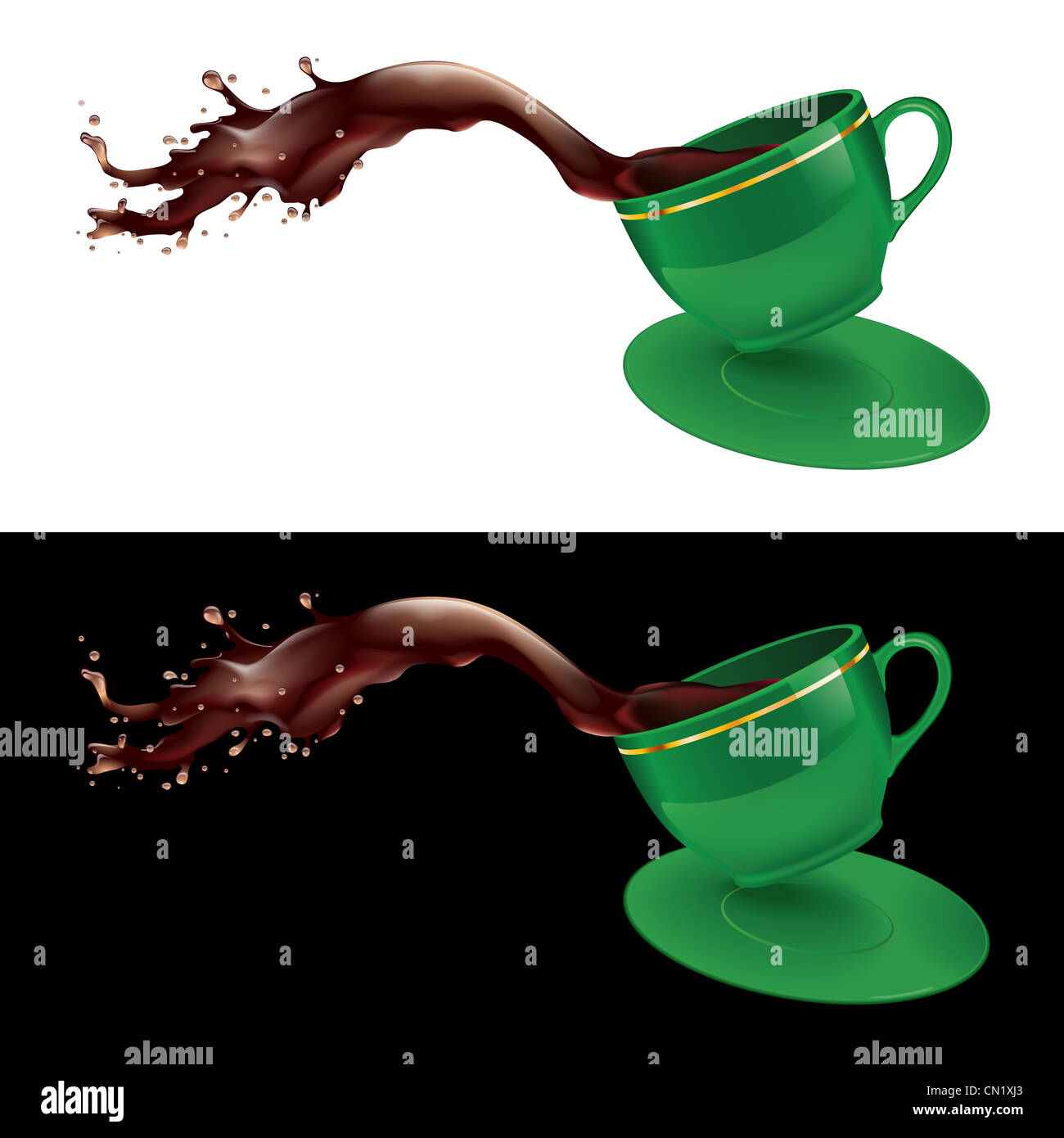 illustration of coffee splashing out of a mug. Green design Stock Photo ...
