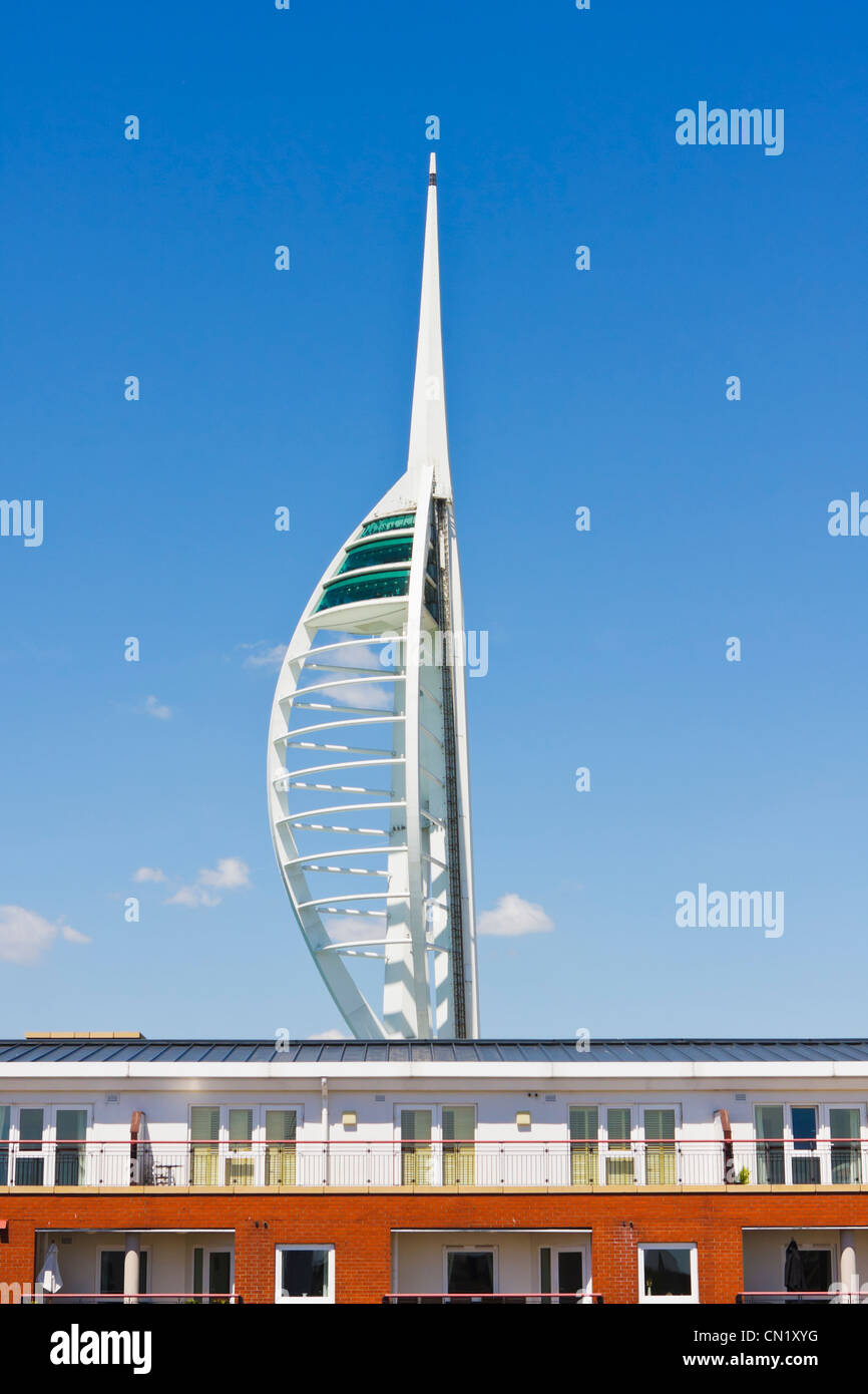 Spinnaker tower, Portsmouth, UK with apartment building in foreground ...