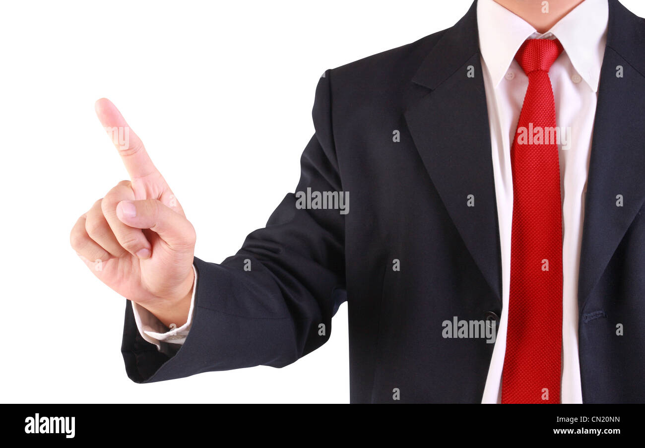 Business man point finger in front of him isolated on white background ...