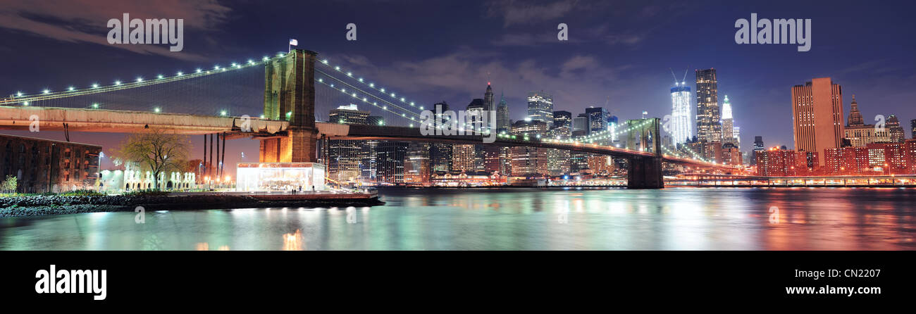 New York City Brooklyn Bridge panorama with downtown skyline over East ...
