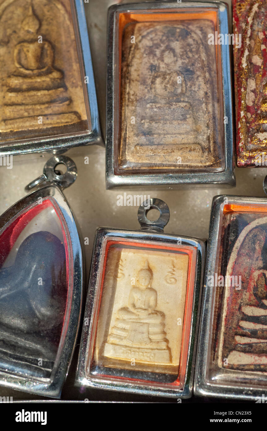 Thailand, Bangkok Amulet Market. Local religious amulets, charms ...