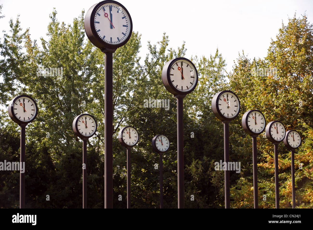 Zeitfeld (field of clocks) by artist Klaus Rinke (1987) Dusseldorf ...