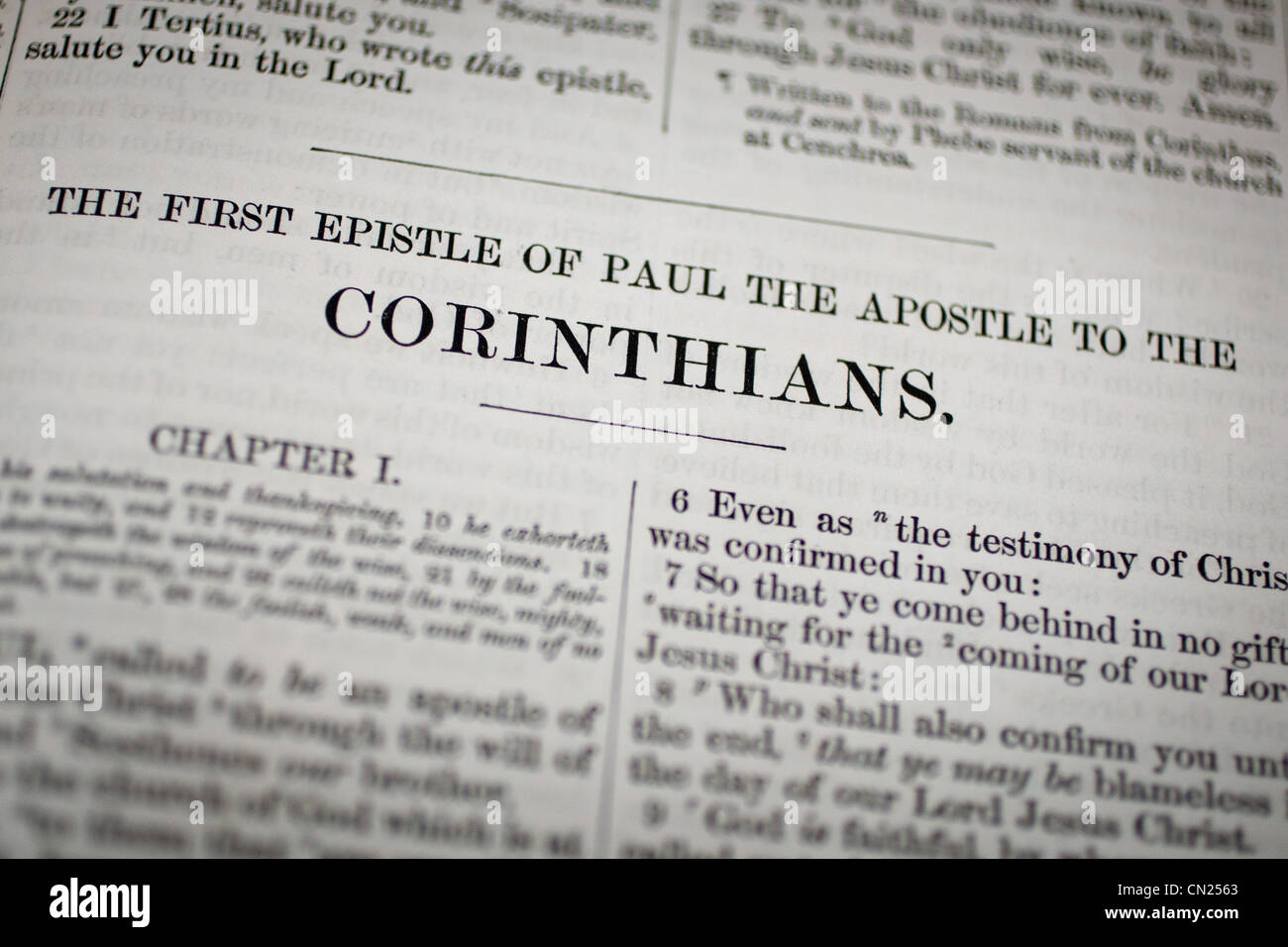 First Corinthians Bible heading Stock Photo - Alamy