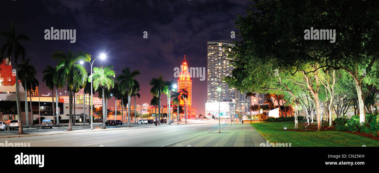 Miami downtown street panorama view at night with hotels Stock Photo ...