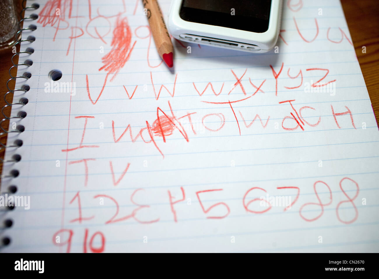 Child's writing on notepad Stock Photo - Alamy